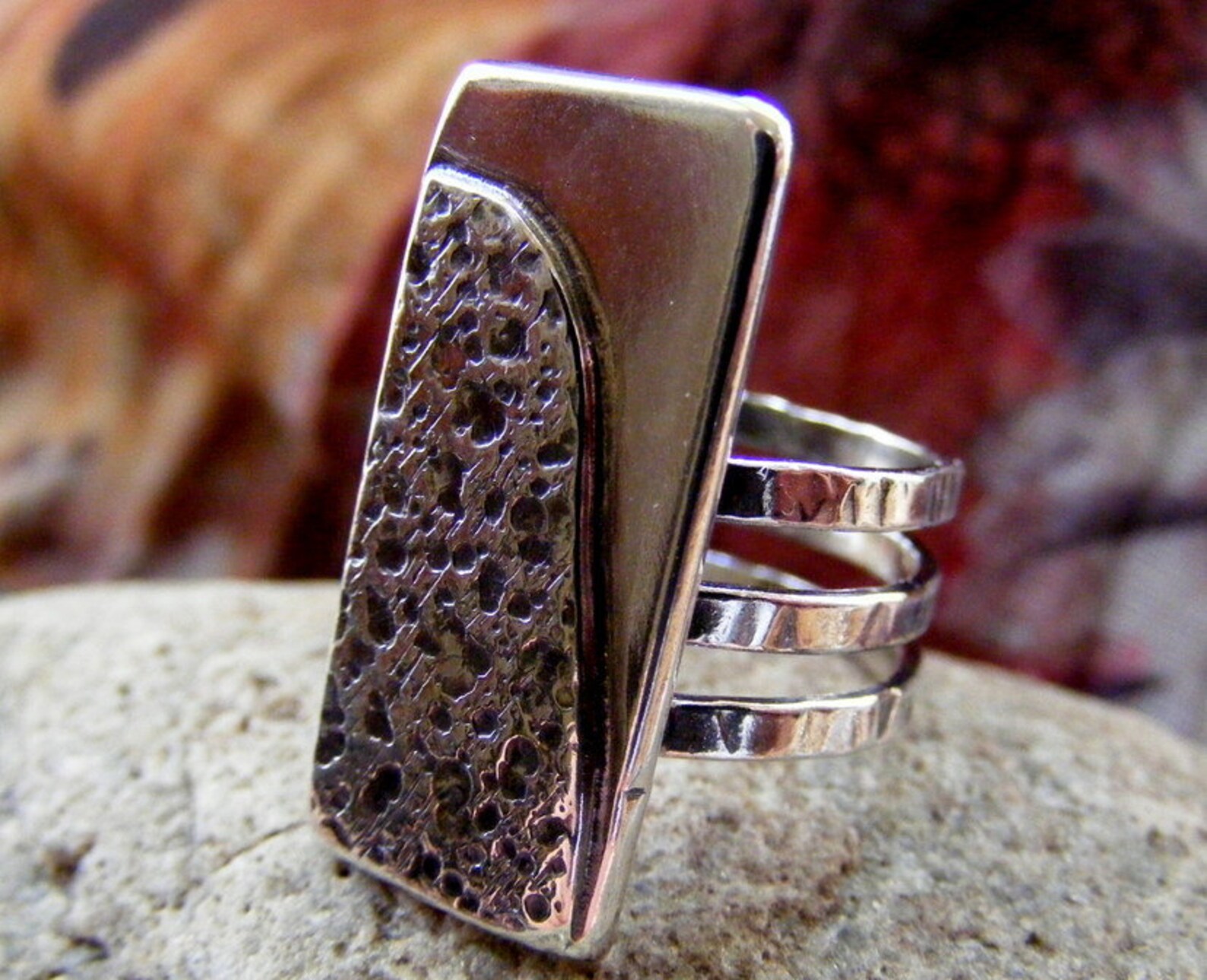 Silver Textured Statement Ring Oxidized and Highly Polished, Sterling ...