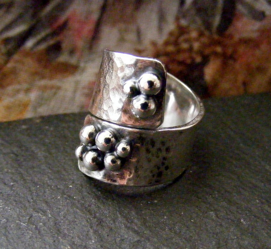 Silver Spiral Ring With Hammered Detail Coil Silver Cocktail - Etsy UK