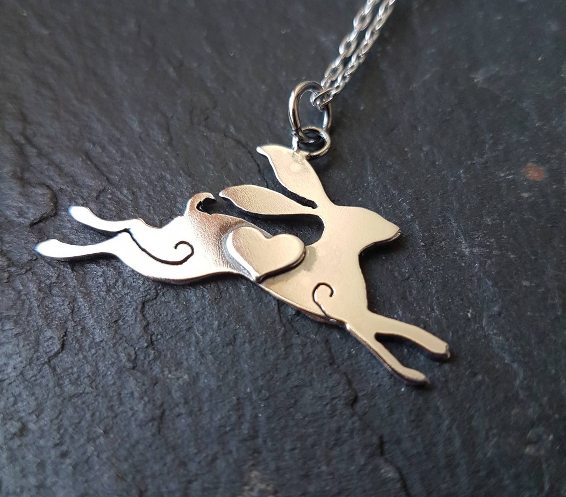 Silver Leaping Hare Handmade Pendant Necklace With Little - Etsy