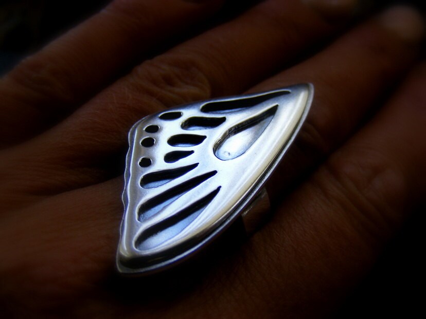 Silver Butterfly Ring Handmade Moth Wing Nature Statement Ring - Etsy UK