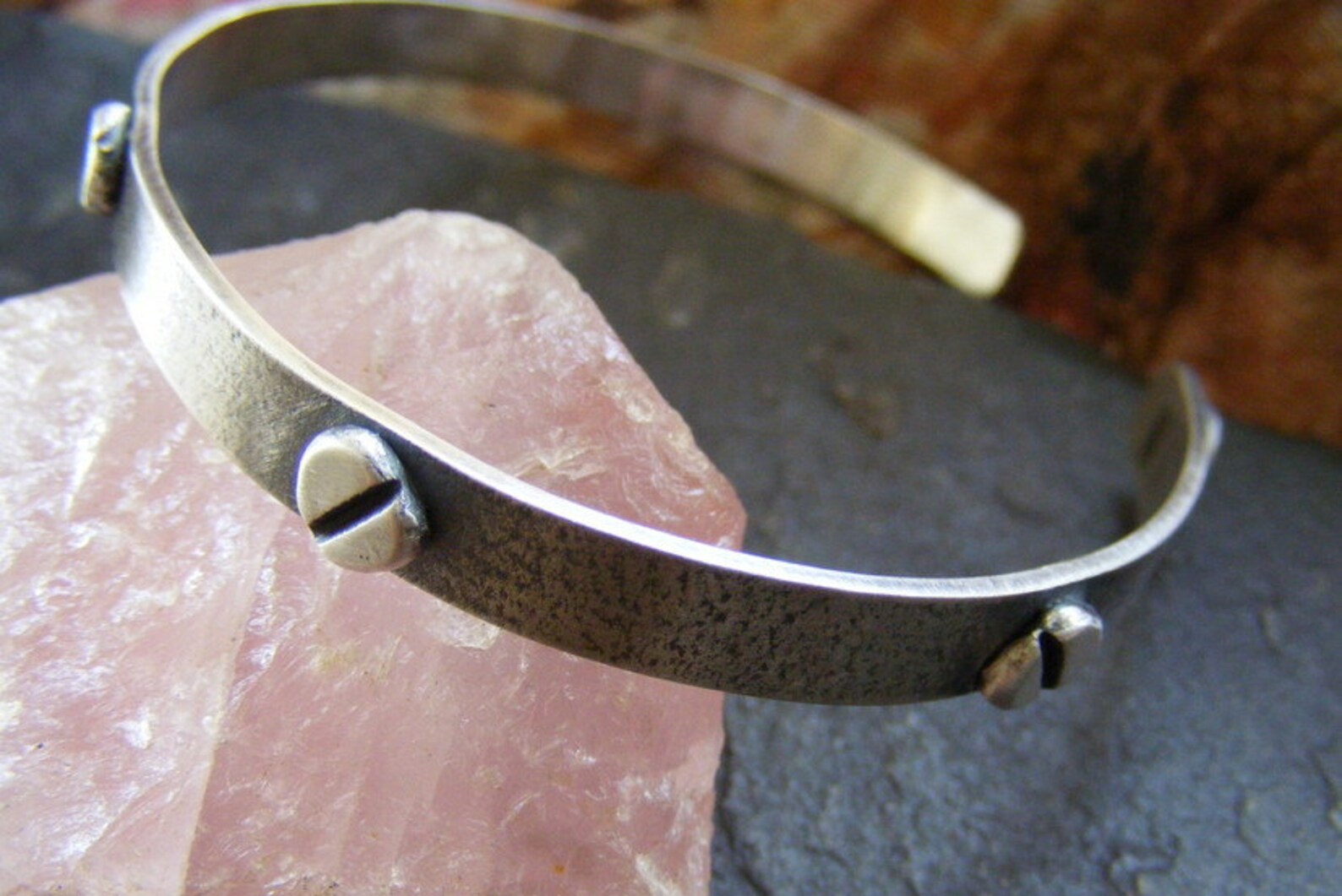 Silver Oxidised Textured Industrial Cuff With Silver Rivets - Etsy