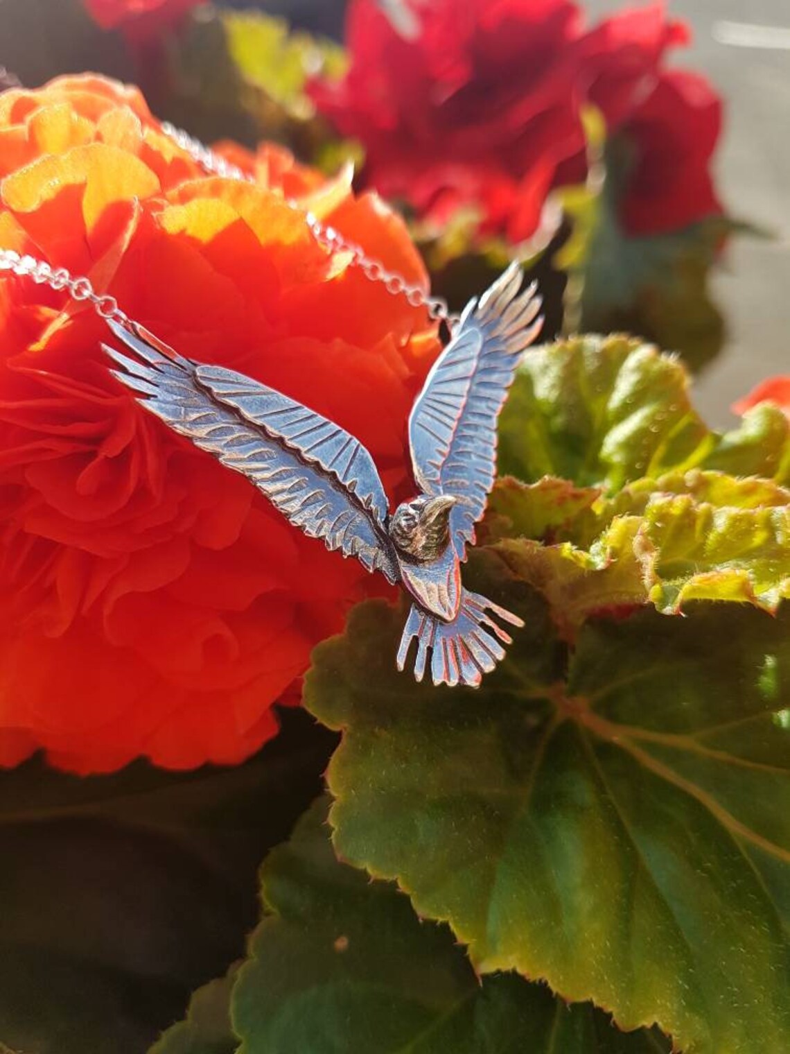 Silver Raven Necklace Flying Sterling Raven Necklace With | Etsy