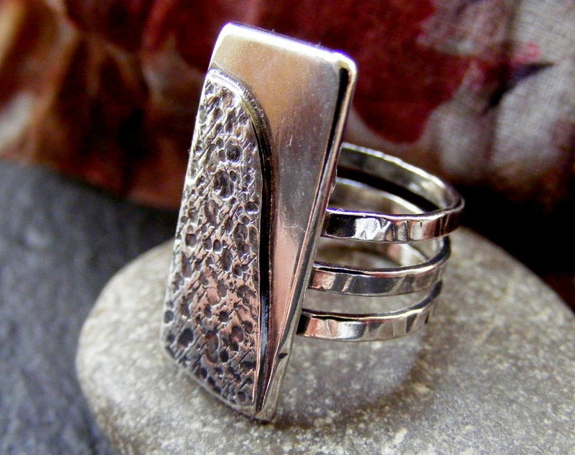 Silver Textured Statement Ring Oxidized and Highly Polished, Sterling ...