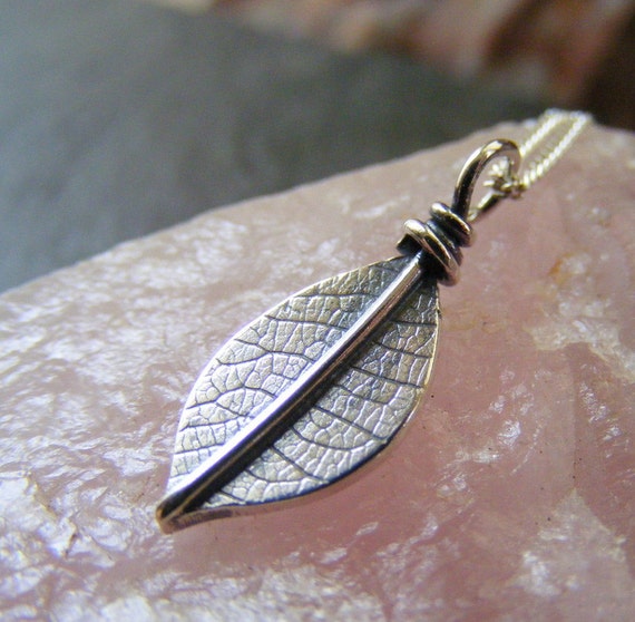 Silver Pendant Leaf Necklace Textured Sterling Leaf Pendant - Etsy UK
