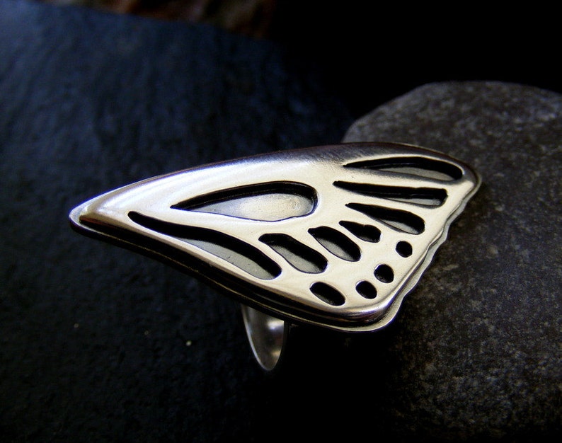 Silver Butterfly Ring Handmade Moth Wing Nature Statement Ring - Etsy UK