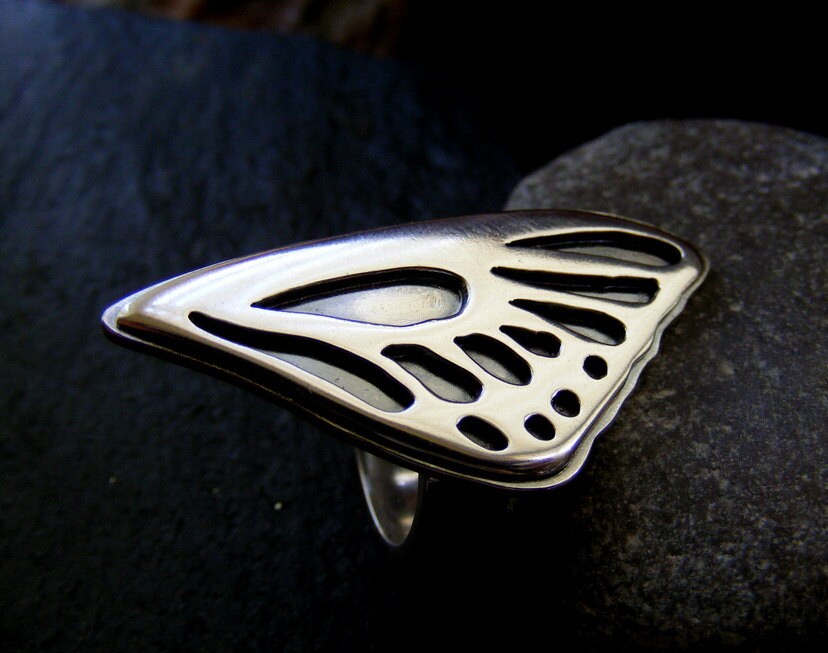 Silver Butterfly Ring Handmade Moth Wing Nature Statement Ring - Etsy UK