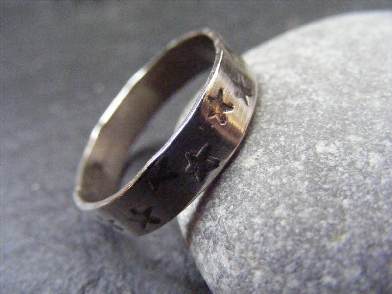 Silver Star Textured Ring With Hand Stamped Stars for Stacking - Etsy
