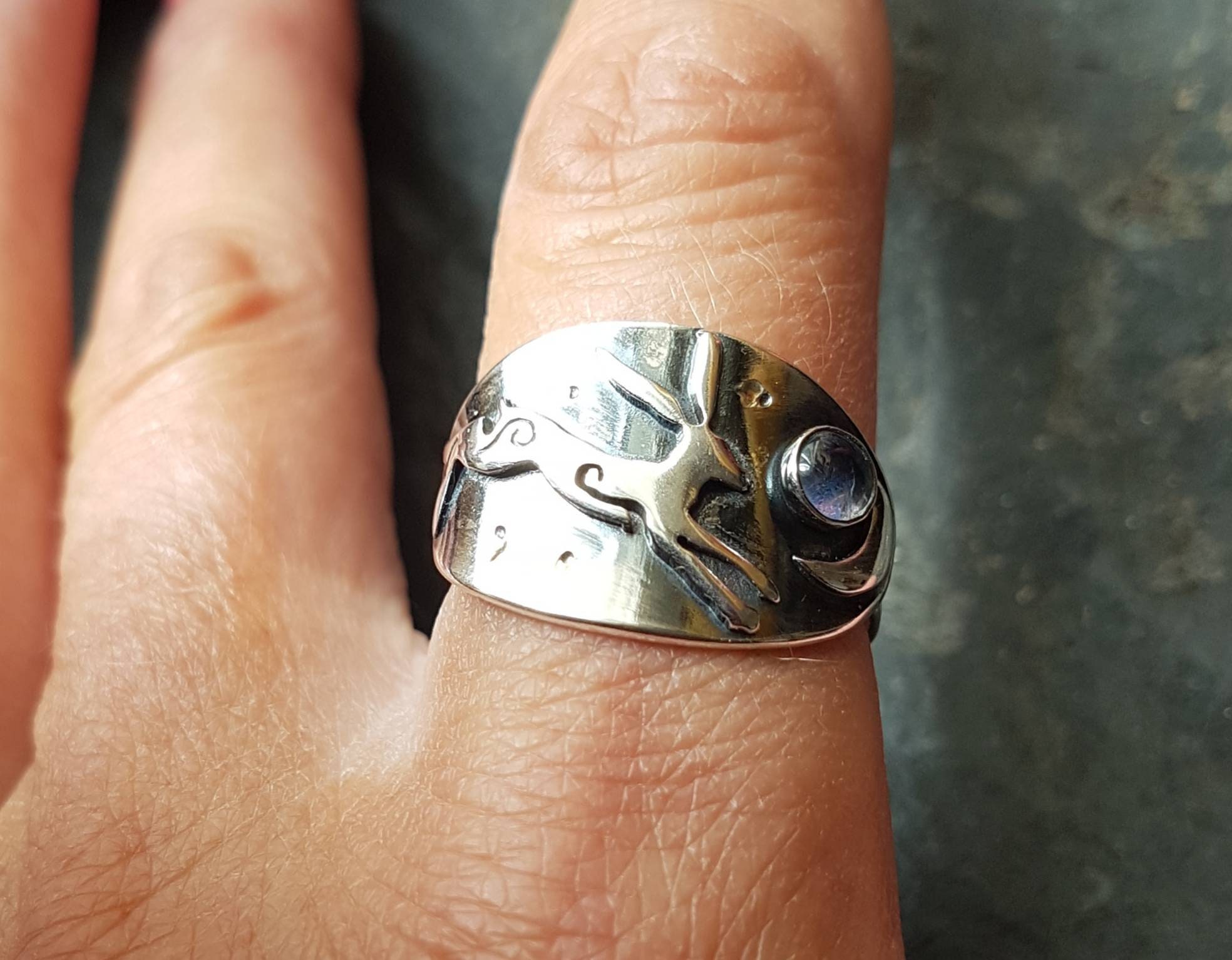 Silver Moon and Hare Ring With Moonstone Leaping Hare Saddle | Etsy