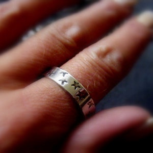 Silver Star Textured Ring With Hand Stamped Stars for Stacking - Etsy