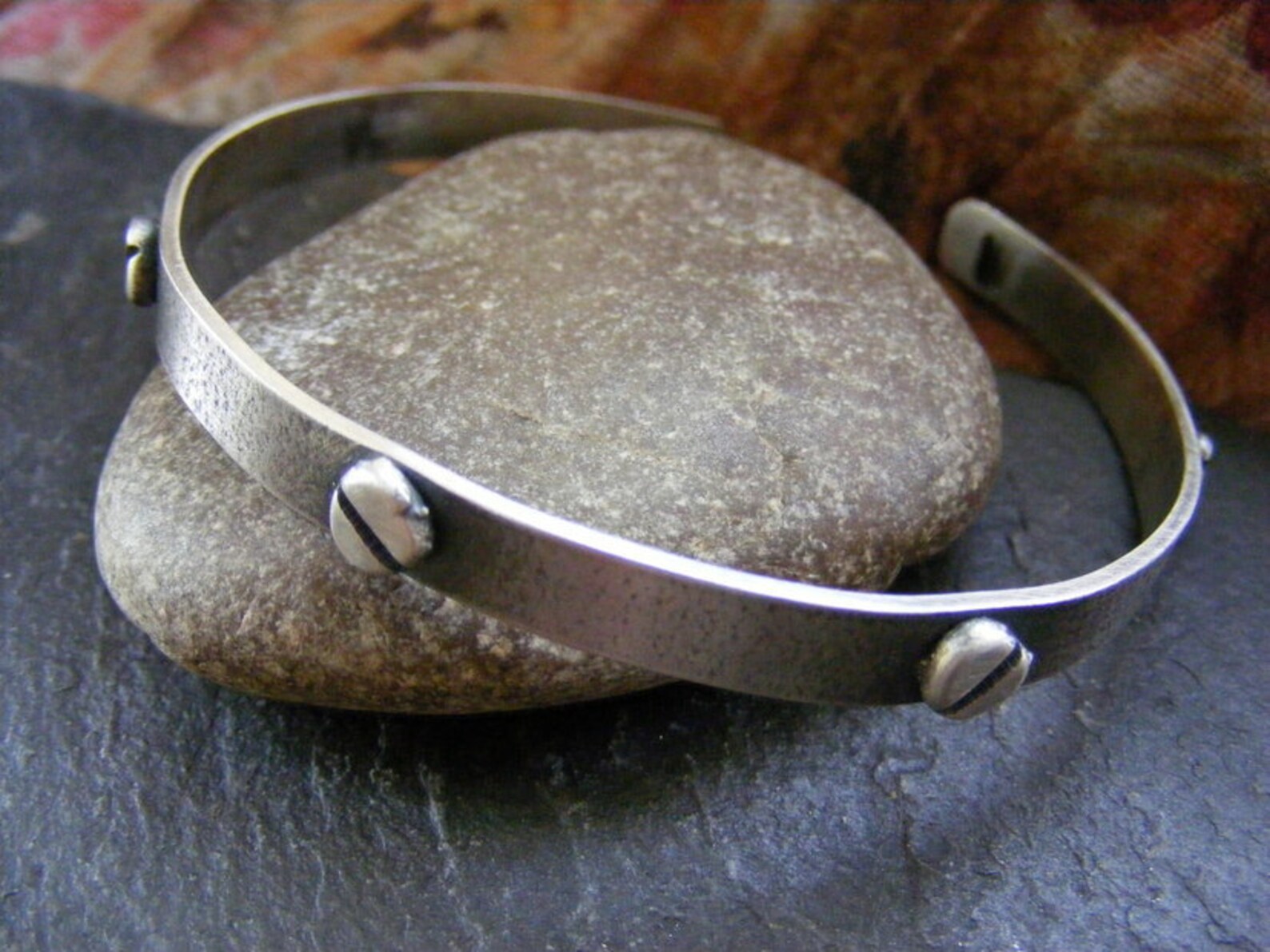 Silver Oxidised Textured Industrial Cuff With Silver Rivets - Etsy
