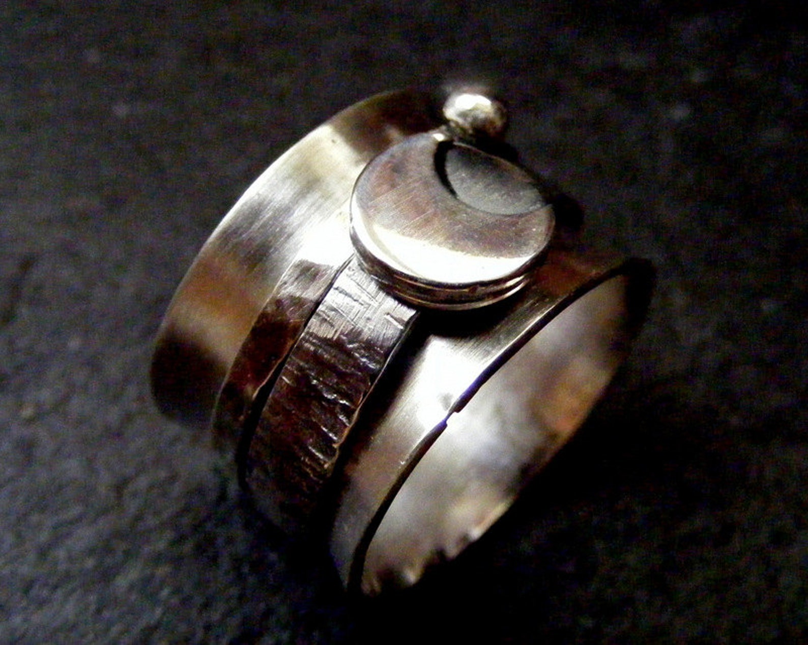 Silver Spinner Ring Moon With Hammered Band Crescent Moon Meditation ...