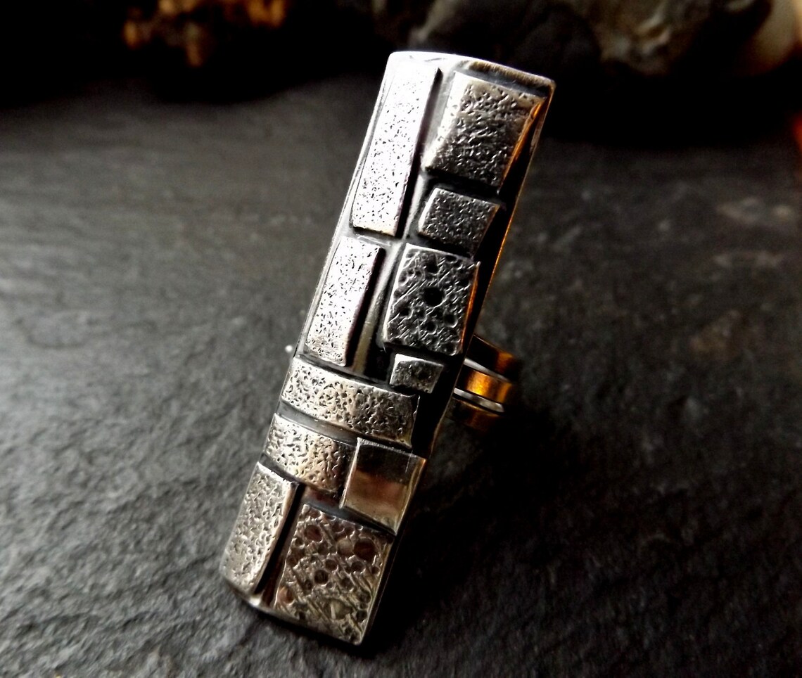 Silver Unique Textured Long Ring Heavily Oxidised . Silver - Etsy