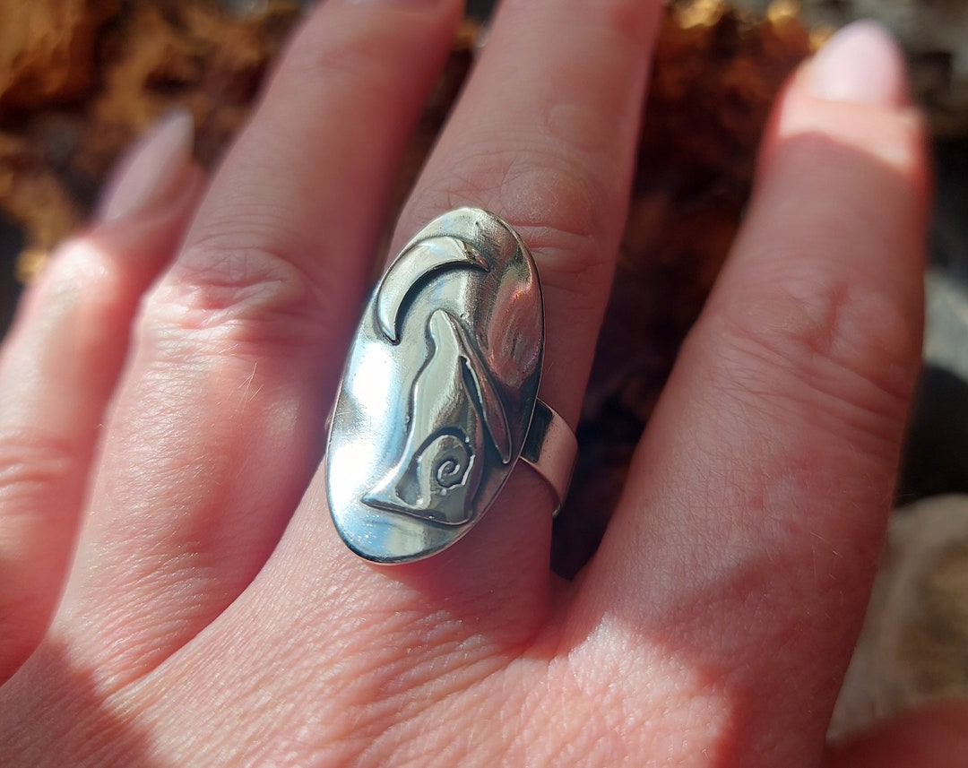 Silver Moon and Hare Ring With Standing Hare Saddle Ring With Crescent ...