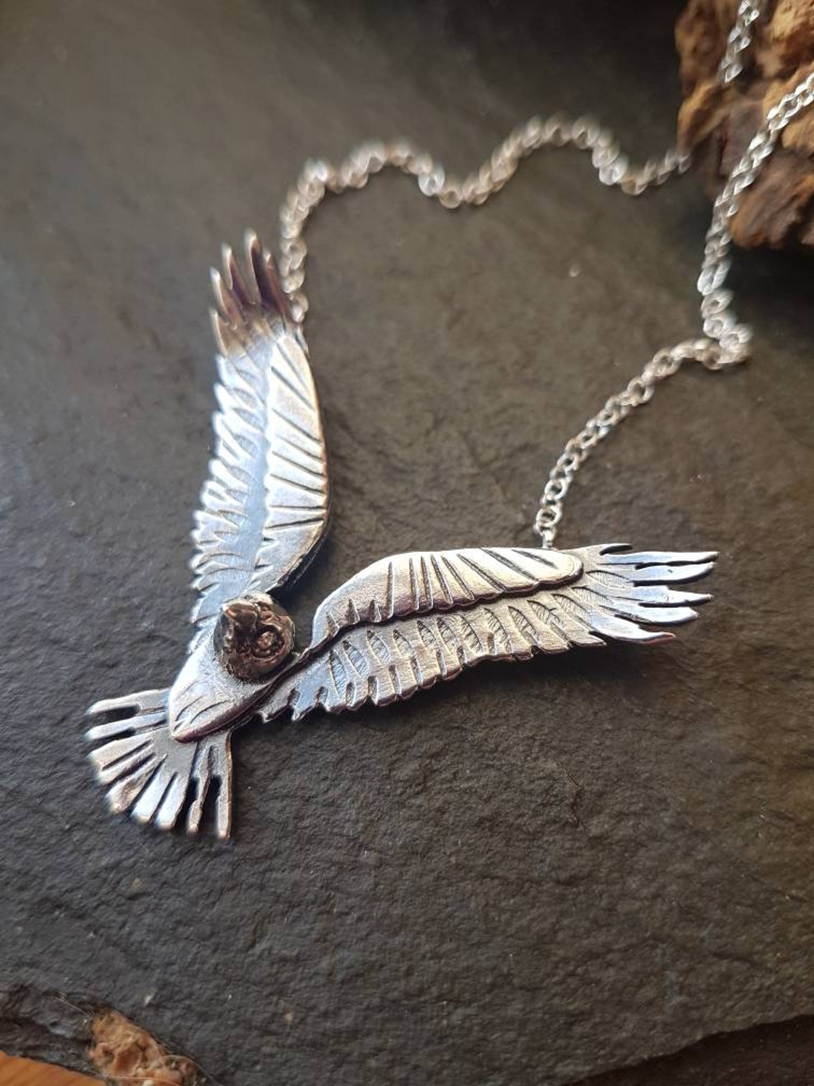 Silver Raven Necklace Flying Sterling Raven Necklace With - Etsy