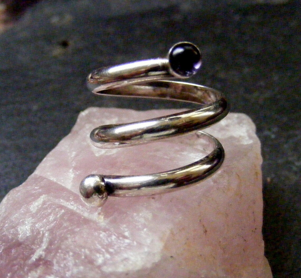 Silver Spiral Coil Ring with Amethyst Wraparound Amethyst ring | Etsy