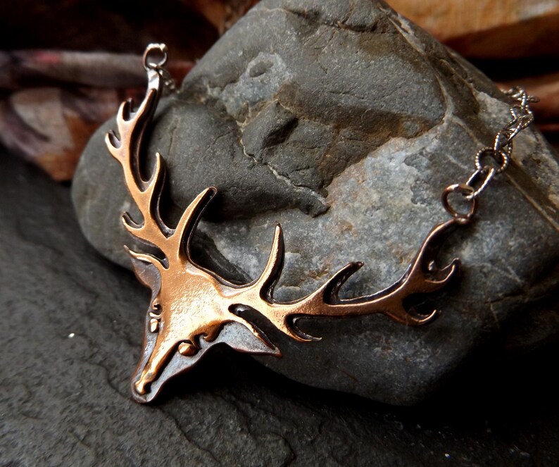 Copper Handmade Large Stags Head Antler Necklace Copper Deer - Etsy