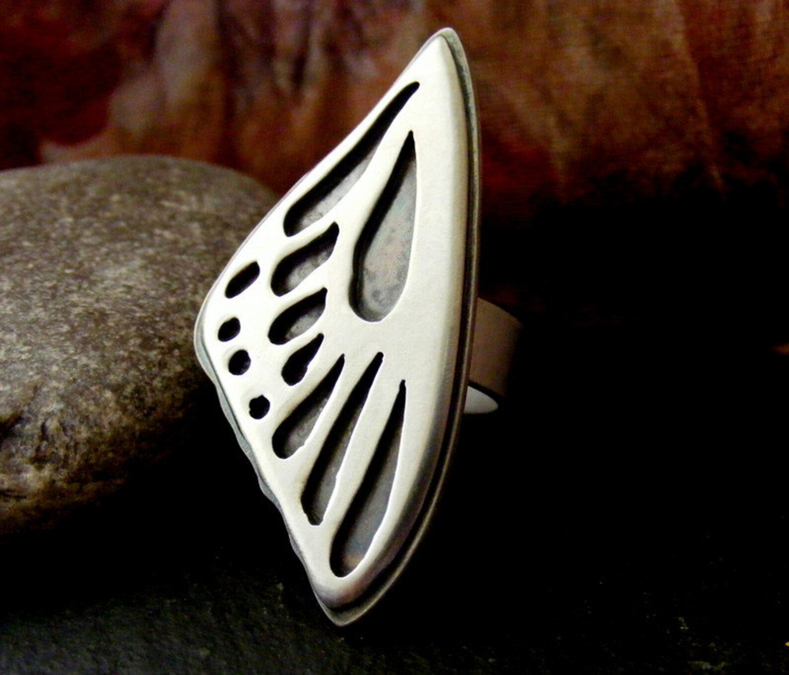 Silver Butterfly Ring Handmade Moth Wing Nature Statement Ring - Etsy UK