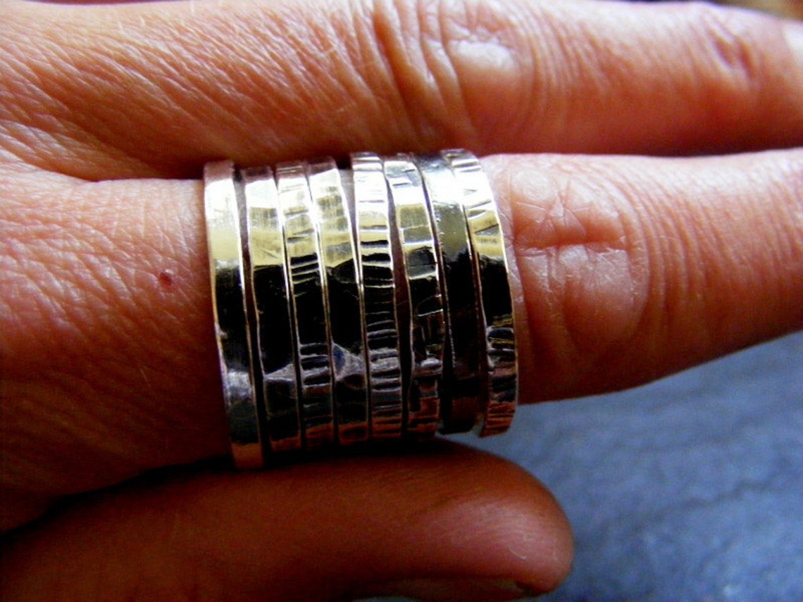 Silver Stacking Rings Textured and Oxidised Set of One two or - Etsy UK