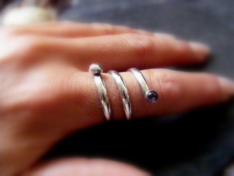 Silver Spiral Coil Ring with Amethyst Wraparound Amethyst ring | Etsy