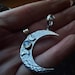 Silver Crescent Moon Moonstone Hammered Triple Moon Pendant Textured ...