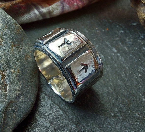 Silver Rustic Hammered and Layered Rune Ring With Oxidized - Etsy