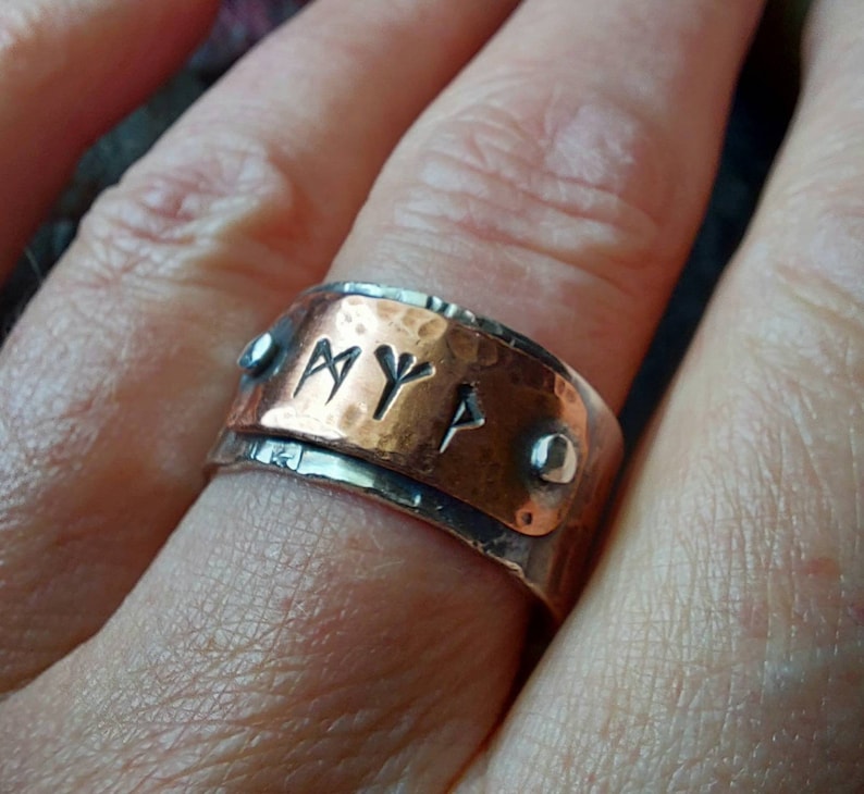Silver and Copper Hammered Rune Ring With Rivets Rustic Rune | Etsy