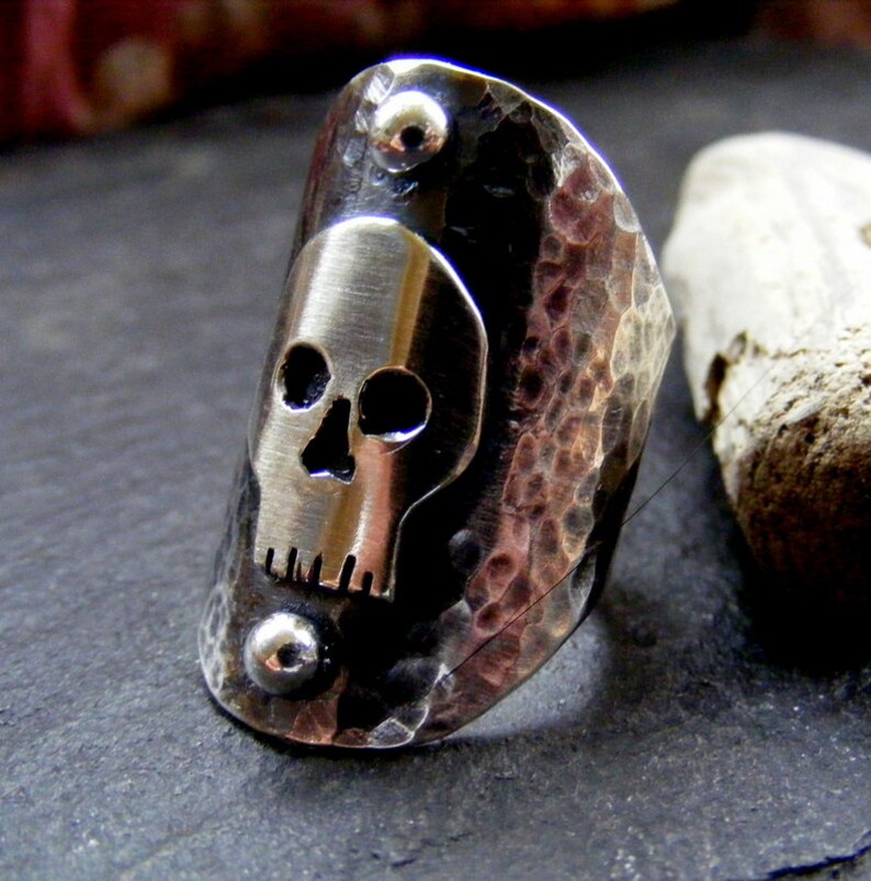 Silver Skull Handmade Statement Ring silver Skull Hammered - Etsy