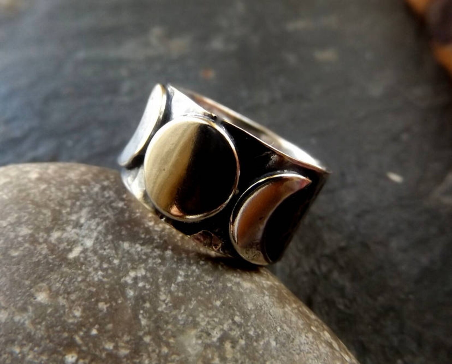 Silver Triple moon ring wide three moon crescent silver ring | Etsy