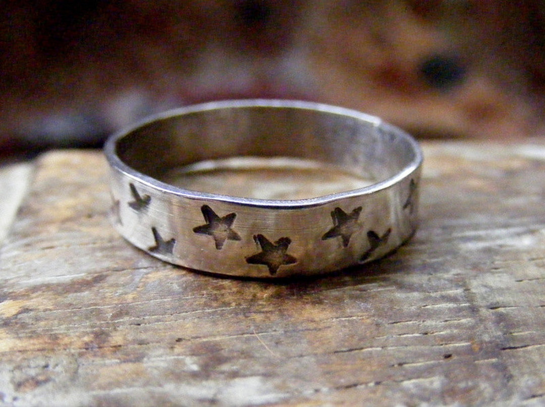 Silver Star Textured Ring With Hand Stamped Stars for Stacking - Etsy