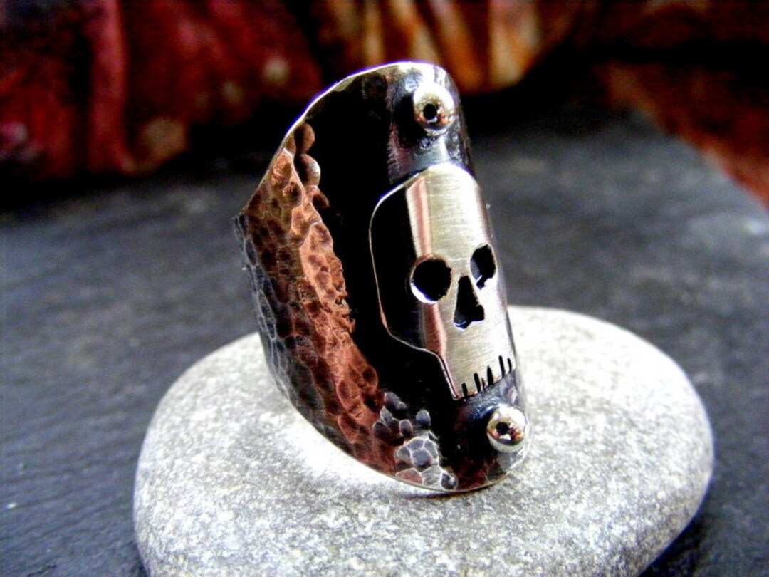 Silver Skull Handmade Statement Ring ,silver Skull Hammered Saddle Ring ...