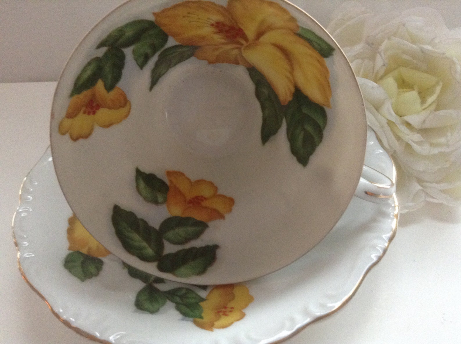 Chase Bone China Hand Painted Tea Cup & Saucer Floral Yellow Flowers ...