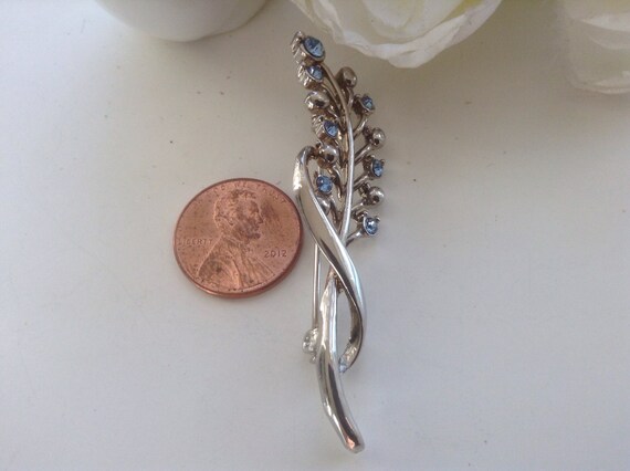 Vintage Blue Floral Rhinestone Brooch Pin "Something … - Gem