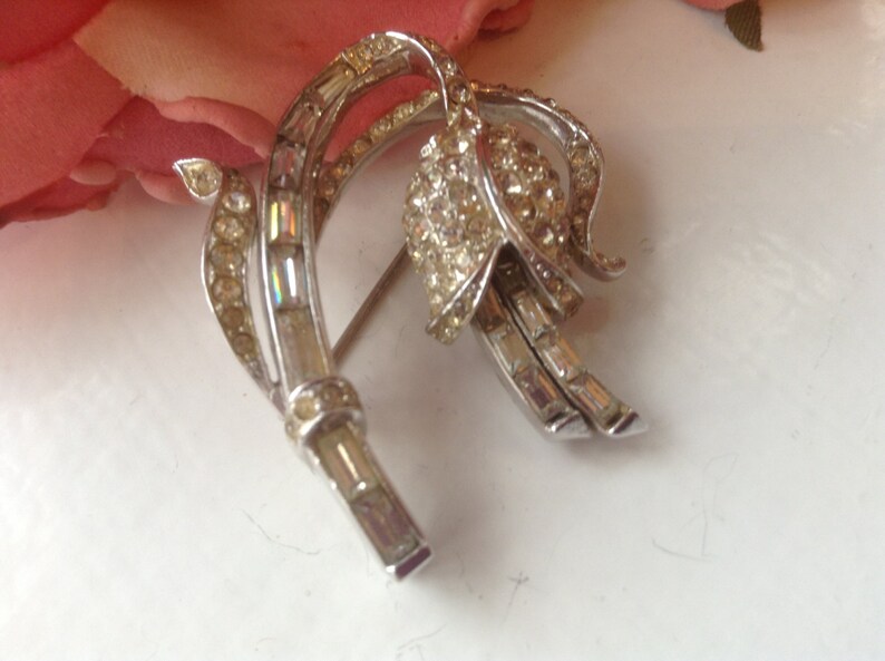 Coro Rhinestone Pin Tulip Rhodium Flower Collectible Vintage - Etsy