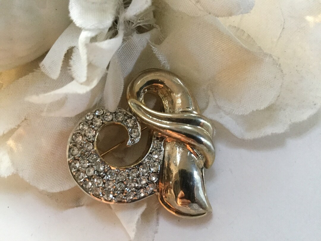 Rhinestone Open Heart Pin Brooch 80s Vintage Bridal Accessory Ring ...