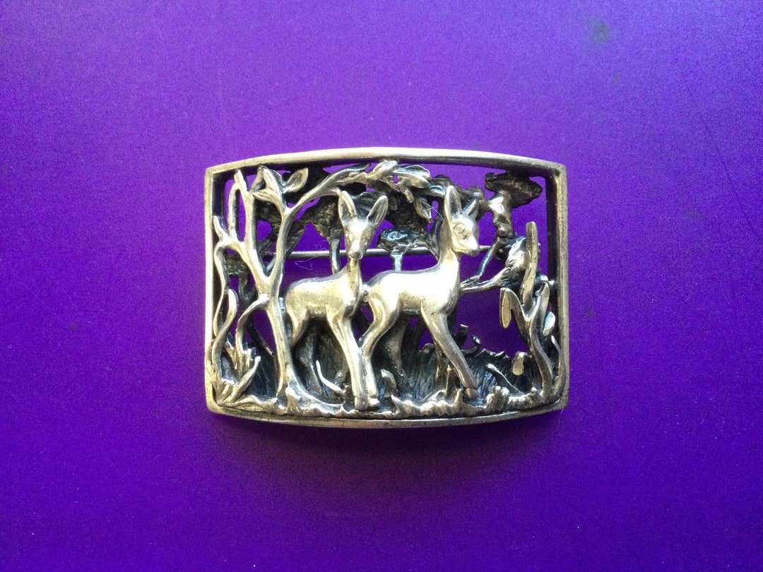 Napier Sterling Deer Brooch Pin 925 Forest Scene 40s Mid-century 3D ...