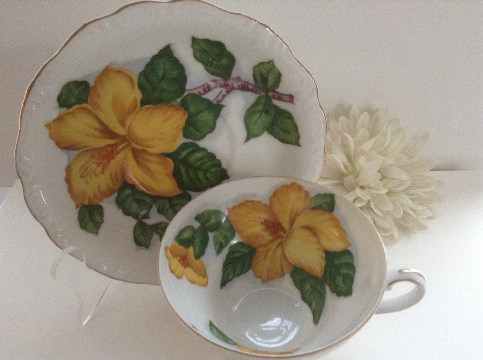Chase Bone China Hand Painted Tea Cup & Saucer Floral Yellow Flowers ...