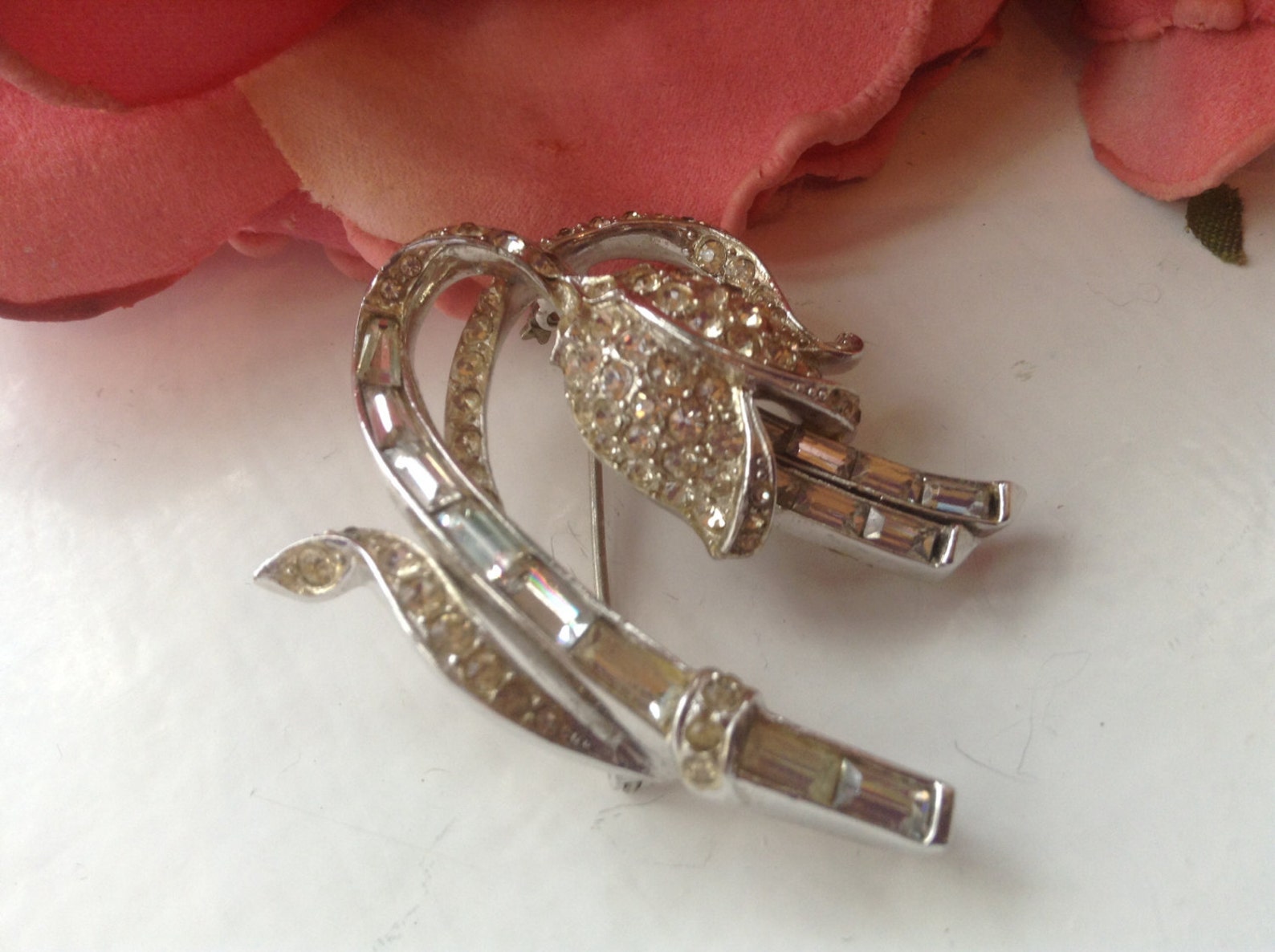 Coro Rhinestone Pin Tulip Rhodium Flower Collectible Vintage - Etsy