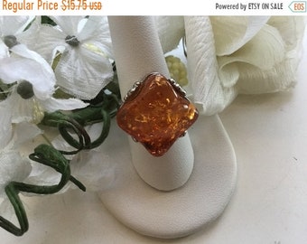 Square Amber Ring - Etsy
