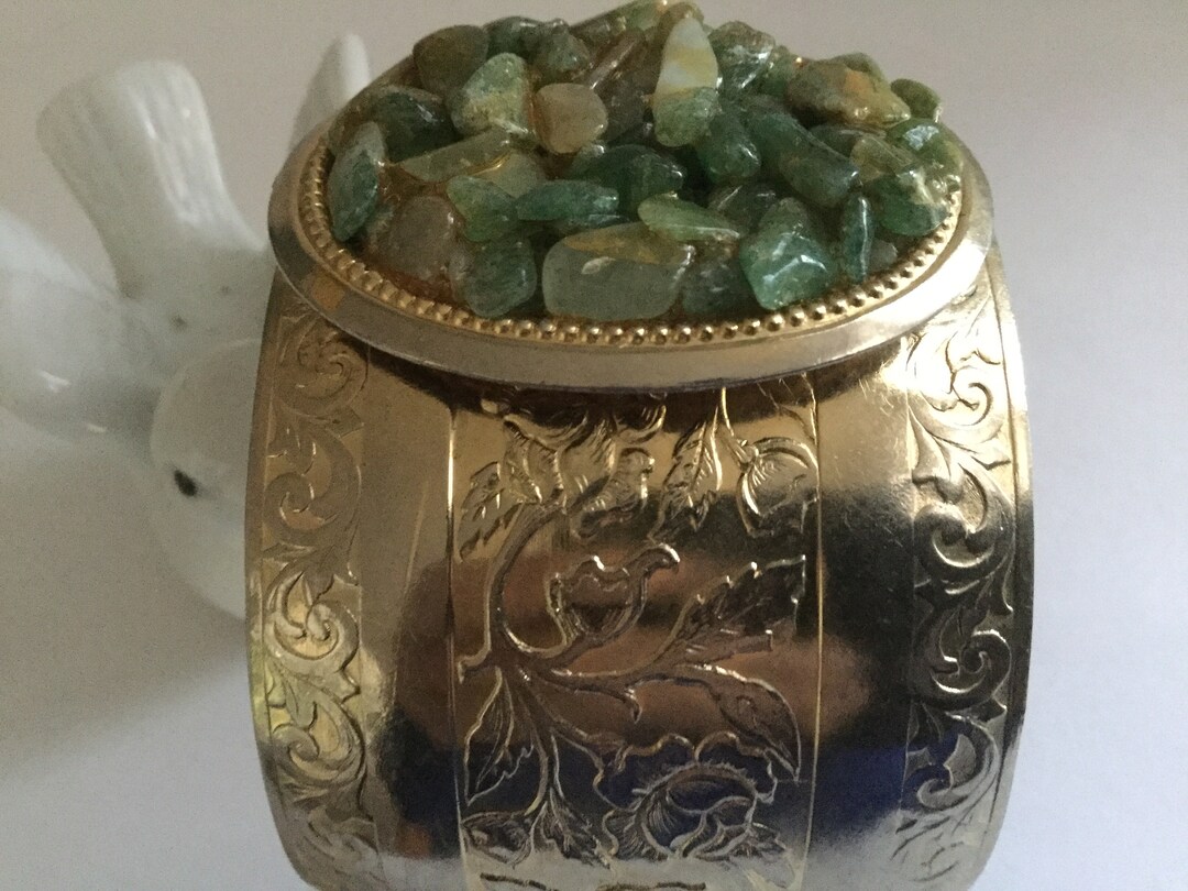Chunky Green Stone Cuff Bracelet Bangle Etched Metal Hand Crafted ...