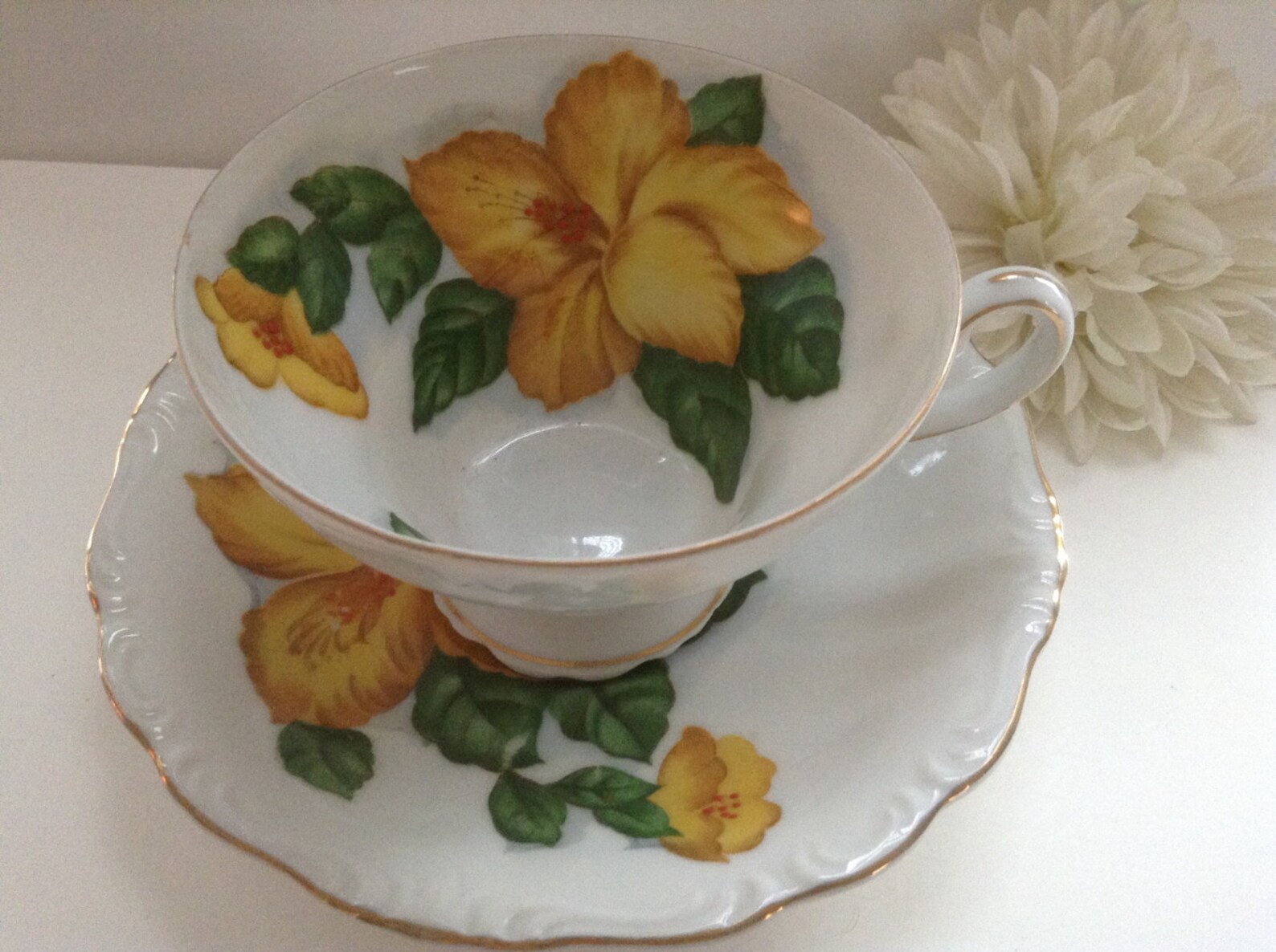 Chase Bone China Hand Painted Tea Cup & Saucer Floral Yellow Flowers ...
