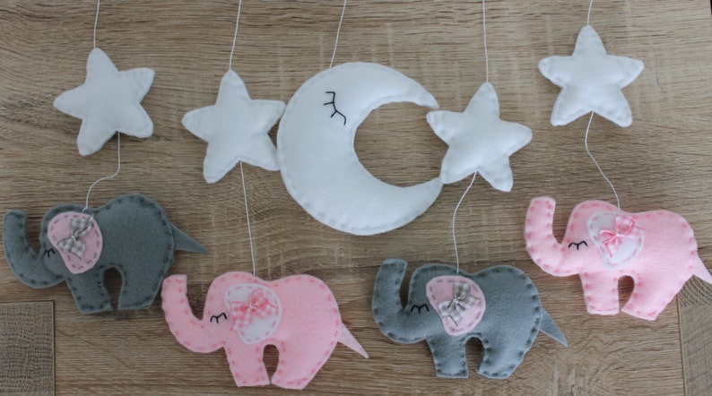SALE Pink and Grey Elephant Mobile Baby Cot Decorations - Etsy