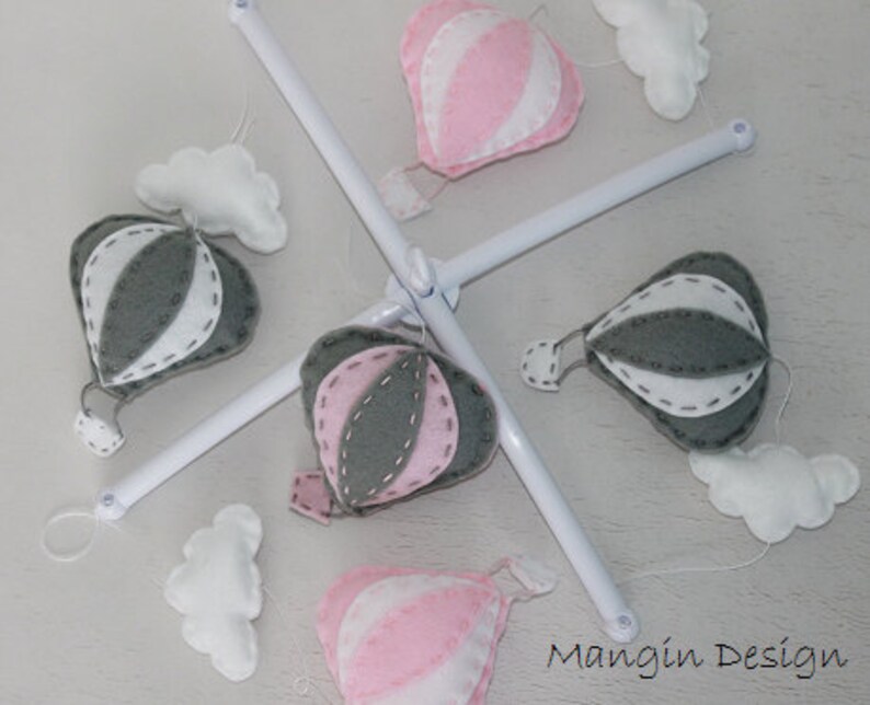 SALE Gorgeous Pink Grey Balloon Mobile Hot Air Balloon Decorations Cot ...