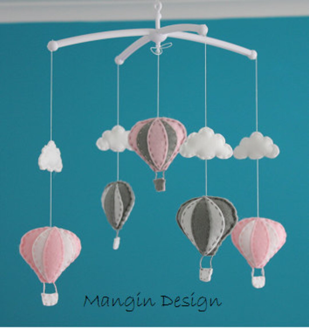 SALE Gorgeous Pink Grey Balloon Mobile Hot Air Balloon Decorations Cot ...