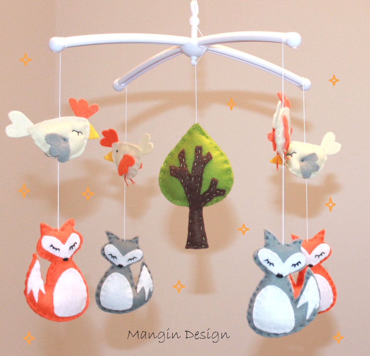 SALE Fox Mobile Woodland Nursery Decor Fox Hen Baby Mobile - Etsy