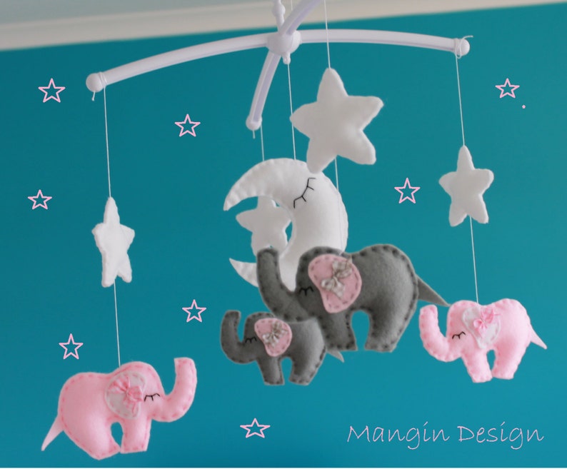 SALE Pink and Grey Elephant Mobile Baby Cot Decorations - Etsy
