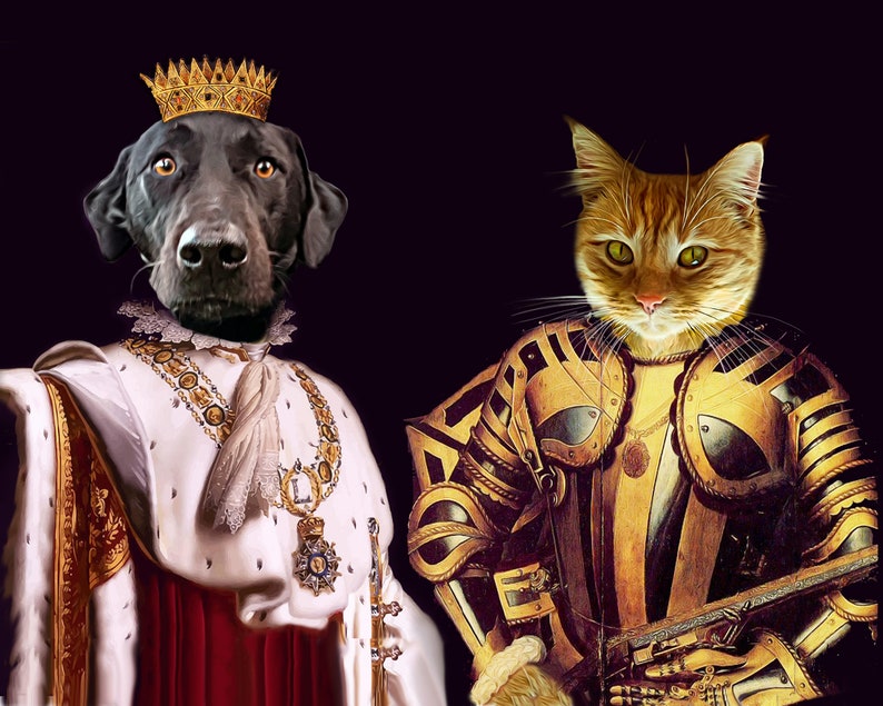 TWO Pet Portrait - King and Knight - Dog Portraits and Cat Portraits ...