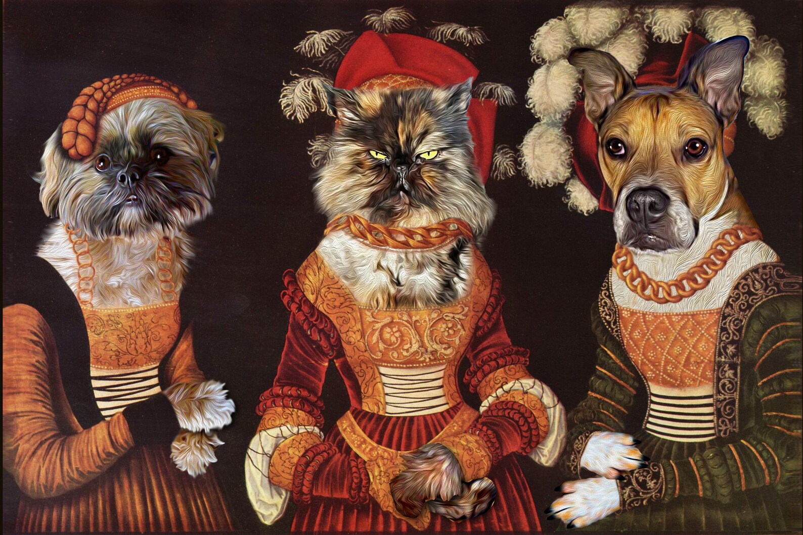 THREE Pet Portrait -custom Pet Portraits - Dog Portraits and Cat ...