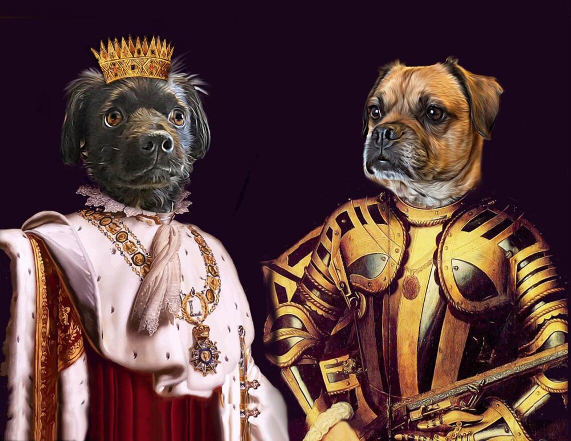 TWO Pet Portrait - King and Knight - Dog Portraits and Cat Portraits ...