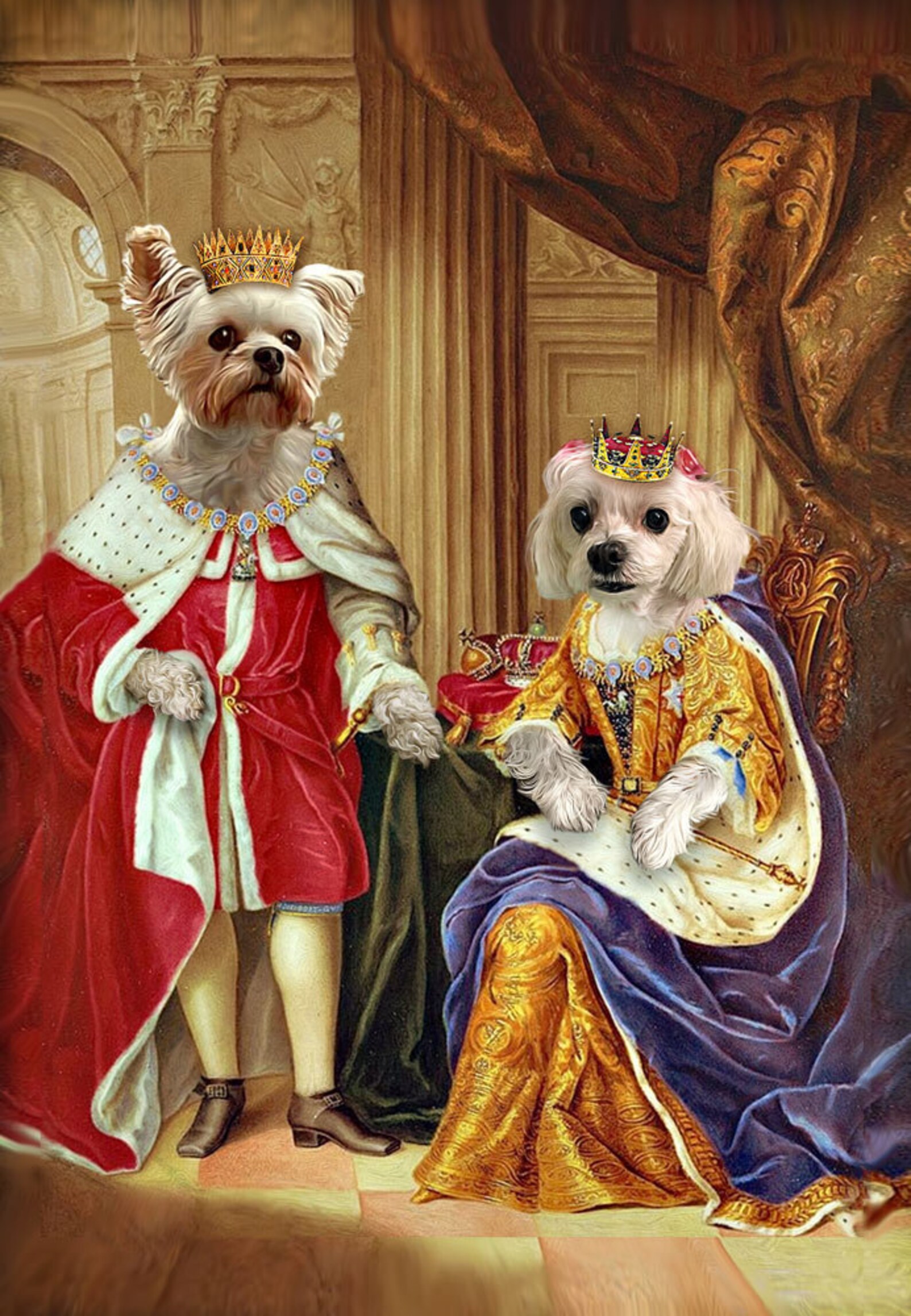 TWO Pet Portrait Queen Anne and Prince George Dog - Etsy