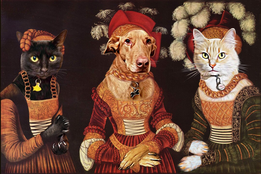 THREE Pet Portrait -custom Pet Portraits - Dog Portraits and Cat ...